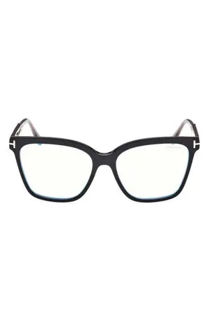TOM FORD 56mm Square Optical Glasses - Black Rose Gold /t Logo