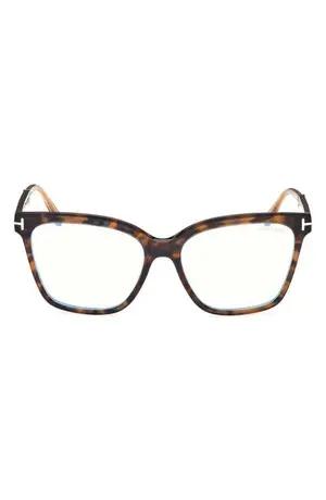 TOM FORD 56mm Square Optical Glasses - Havana Rose Gold /t Logo