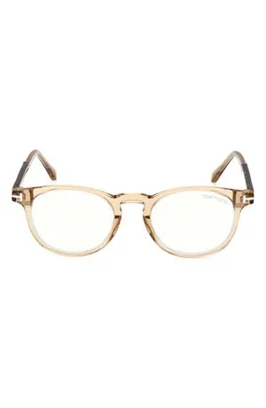 TOM FORD 49mm Round Optical Glasses - Beige /palladium /t Logo