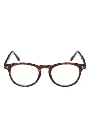 TOM FORD 49mm Round Optical Glasses - Havana Rose Gold / T Logo