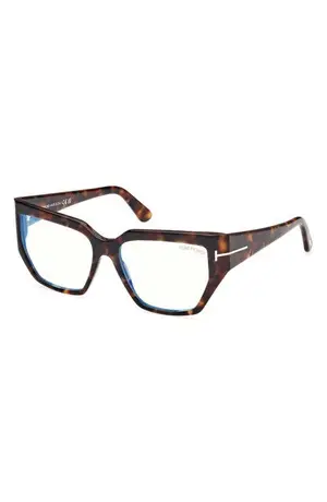TOM FORD 54mm Square Optical Glasses - Havana Eco / T Logo