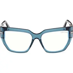 TOM FORD 54mm Square Optical Glasses - Teal / T Logo / Blue Block