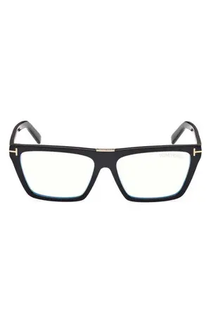 TOM FORD TOM FORD 57mm Square Blue Light Blocking Eyeglasses Black Eco / T Logo