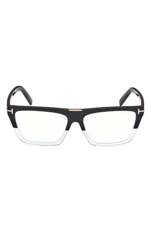 TOM FORD 57mm Square Blue Light Blocking Eyeglasses - Color Block Black / Crystal