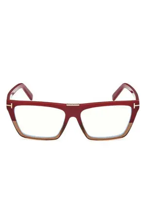 TOM FORD TOM FORD 57mm Square Blue Light Blocking Eyeglasses Color Block Red / Champagne