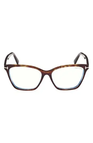 TOM FORD 56mm Cat Eye Optical Glasses - Havana Eco / T Logo