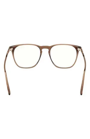 TOM FORD 52mm Round Frame Optical Glasses - Brown / T Logo / Blue Block