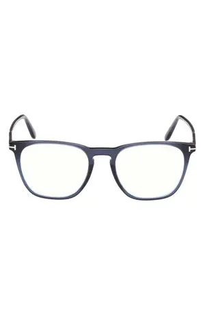 TOM FORD TOM FORD 52mm Round Frame Optical Glasses Navy Blue / T Logo