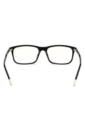 TOM FORD 57mm Rectangular Optical Glasses - Black Rose Gold Temple