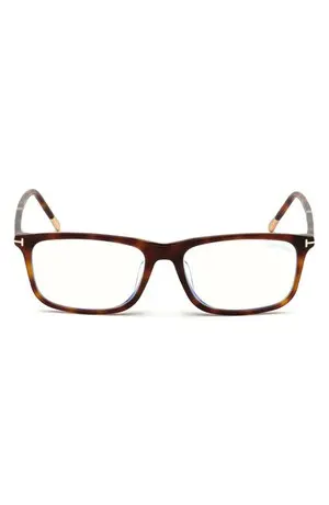 TOM FORD TOM FORD 57mm Rectangular Optical Glasses Havana Rose Gold Temple