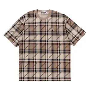 A BATHING APE Logo Check Pattern Tee - Tan