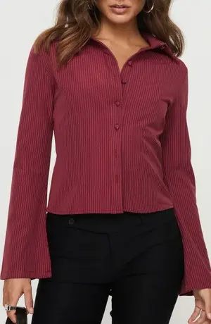 Princess Polly Princess Polly Anni Pinstripe Button-Up Shirt Red