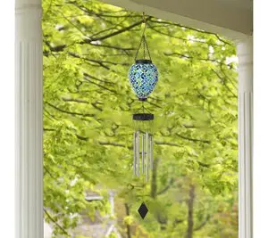 GLITZHOME 37' Solar Lighted Metal And Glass Mos Aic Windchime - One-color