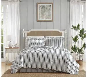 Laura Ashley Stripe Perfection Grey King Quilt Ham Set - One-color