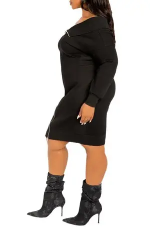 BUXOM COUTURE Off-the-shoulder Zip-up Sweater Dress