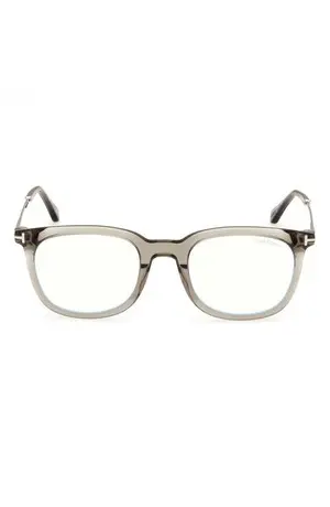 TOM FORD 50mm Square Frame Blue Light Blocking Eyeglasses - Olive / T Logo / Blue Block