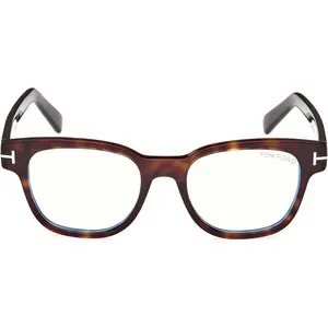 TOM FORD 50mm Square Frame Blue Light Glasses - Havana Eco / T Logo