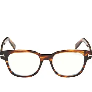 TOM FORD 50mm Square Frame Blue Light Glasses - Striped Brown / Light Havana