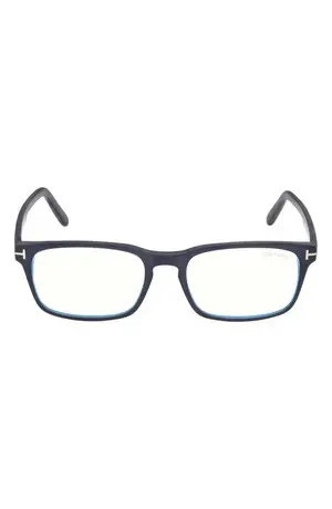 TOM FORD 54mm Rectangular Eyeglasses - Deep Blue / T Logo