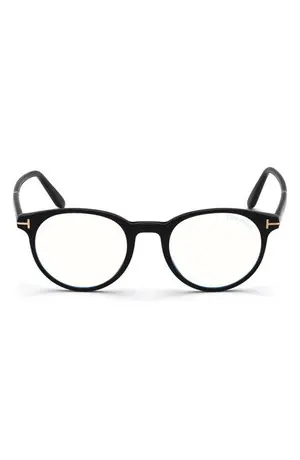 TOM FORD 49mm Round Frame Eyeglasses - Shiny Black / Blue Block