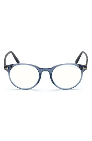 TOM FORD 49mm Round Frame Eyeglasses - Shiny Blue / Blue Block