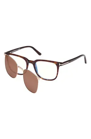 TOM FORD 50mm Square Optical Glasses And Clip-on Sunglasses - Havana Eco / T Logo