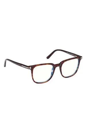 TOM FORD 50mm Square Optical Glasses And Clip-on Sunglasses - Havana Eco / T Logo