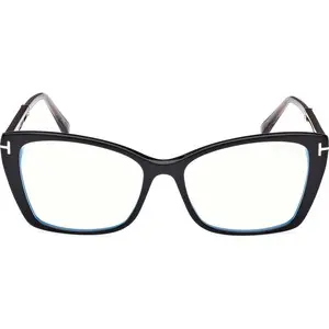 TOM FORD 55mm Butterfly Optical Glasses - Black Rose Gold / T Logo