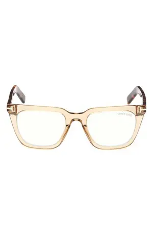 TOM FORD 50mm Square Eyeglasses - Beige / Blonde Havana / T Logo