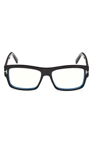 TOM FORD 55mm Square Frame Blue Light Blocking Glasses - Black Eco / T Logo