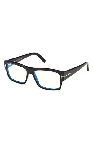 TOM FORD 55mm Square Frame Blue Light Blocking Glasses - Black Eco / T Logo