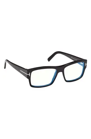 TOM FORD 55mm Square Frame Blue Light Blocking Glasses - Black Eco / T Logo