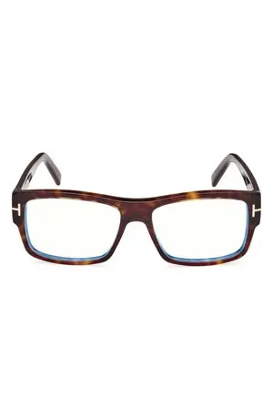 TOM FORD TOM FORD 55mm Square Frame Blue Light Blocking Glasses Havana Eco/t Logo