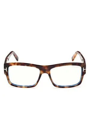 TOM FORD TOM FORD 55mm Square Frame Blue Light Blocking Glasses Medium Blonde Havana/t Logo
