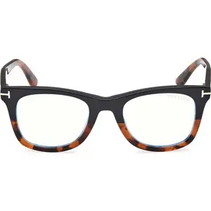 TOM FORD TOM FORD 50mm Square Frame Optical Glasses Black / Havana / T Logo