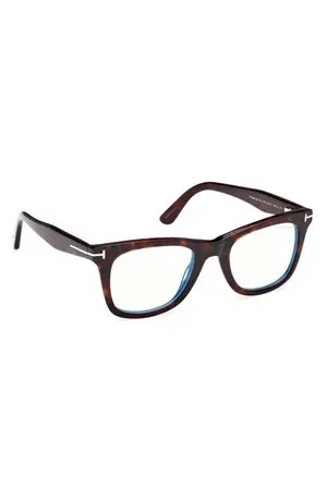 TOM FORD 50mm Square Frame Optical Glasses - Havana Eco / T Logo