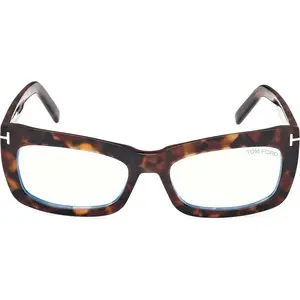 TOM FORD 55mm Rectangular Eyeglasses - Vintage Havana Eco / T Logo