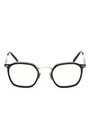 TOM FORD TOM FORD 50mm Round Frame Blue Light Blocking Glasses Black / Rose Gold / Havana