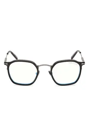TOM FORD TOM FORD 50mm Round Frame Blue Light Blocking Glasses Gunmetal Havana / T Logo