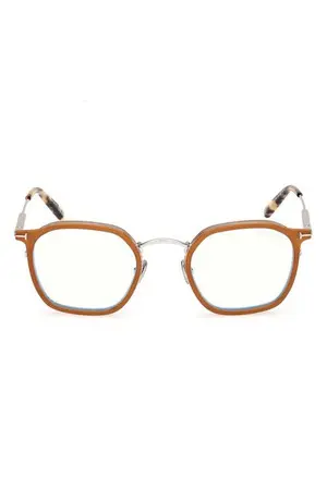 TOM FORD 50mm Round Frame Blue Light Blocking Glasses - Milky Amber / Palladium