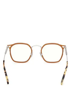 TOM FORD 50mm Round Frame Blue Light Blocking Glasses - Milky Amber / Palladium