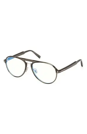 TOM FORD 57mm Aviator Optical Glasses - Green/t Logo/blue Block