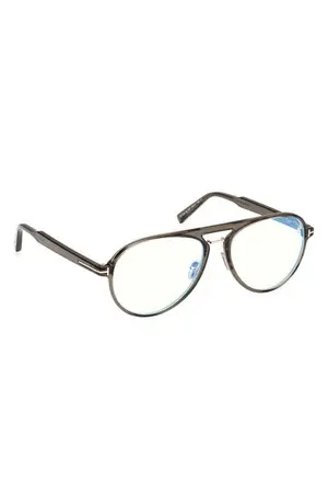 TOM FORD 57mm Aviator Optical Glasses - Green/t Logo/blue Block