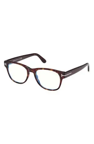 TOM FORD 52mm Square Optical Glasses - Havana Eco/t Logo