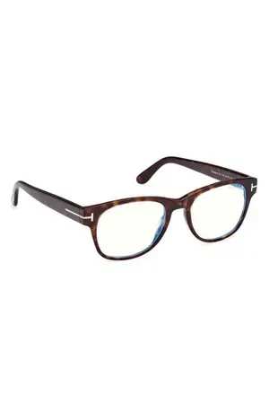 TOM FORD 52mm Square Optical Glasses - Havana Eco/t Logo