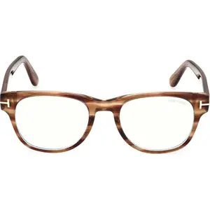 TOM FORD TOM FORD 52mm Square Optical Glasses Striped Brown / T Logo