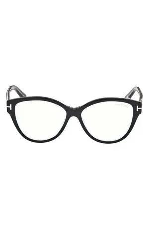 TOM FORD TOM FORD 54mm Cat Eye Optical Glasses Black Crystal / T Logo