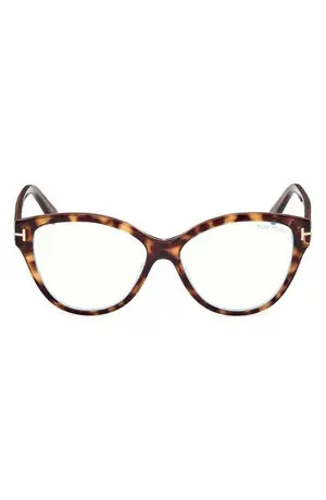 TOM FORD 54mm Cat Eye Optical Glasses - Havana And Pink / T Logo