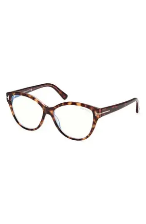 TOM FORD 54mm Cat Eye Optical Glasses - Havana And Pink / T Logo