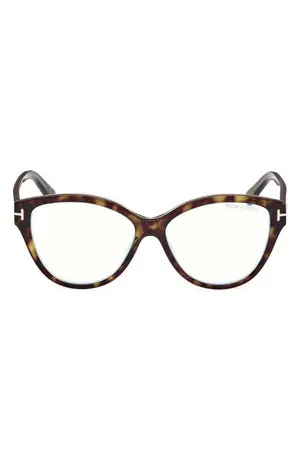 TOM FORD TOM FORD 54mm Cat Eye Optical Glasses Havana And Turquoise / T Logo